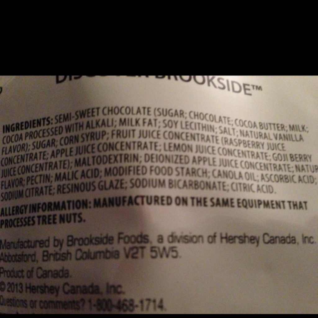 Brookside Dark Chocolate, Goji & Raspberry: Calories, Nutrition ...