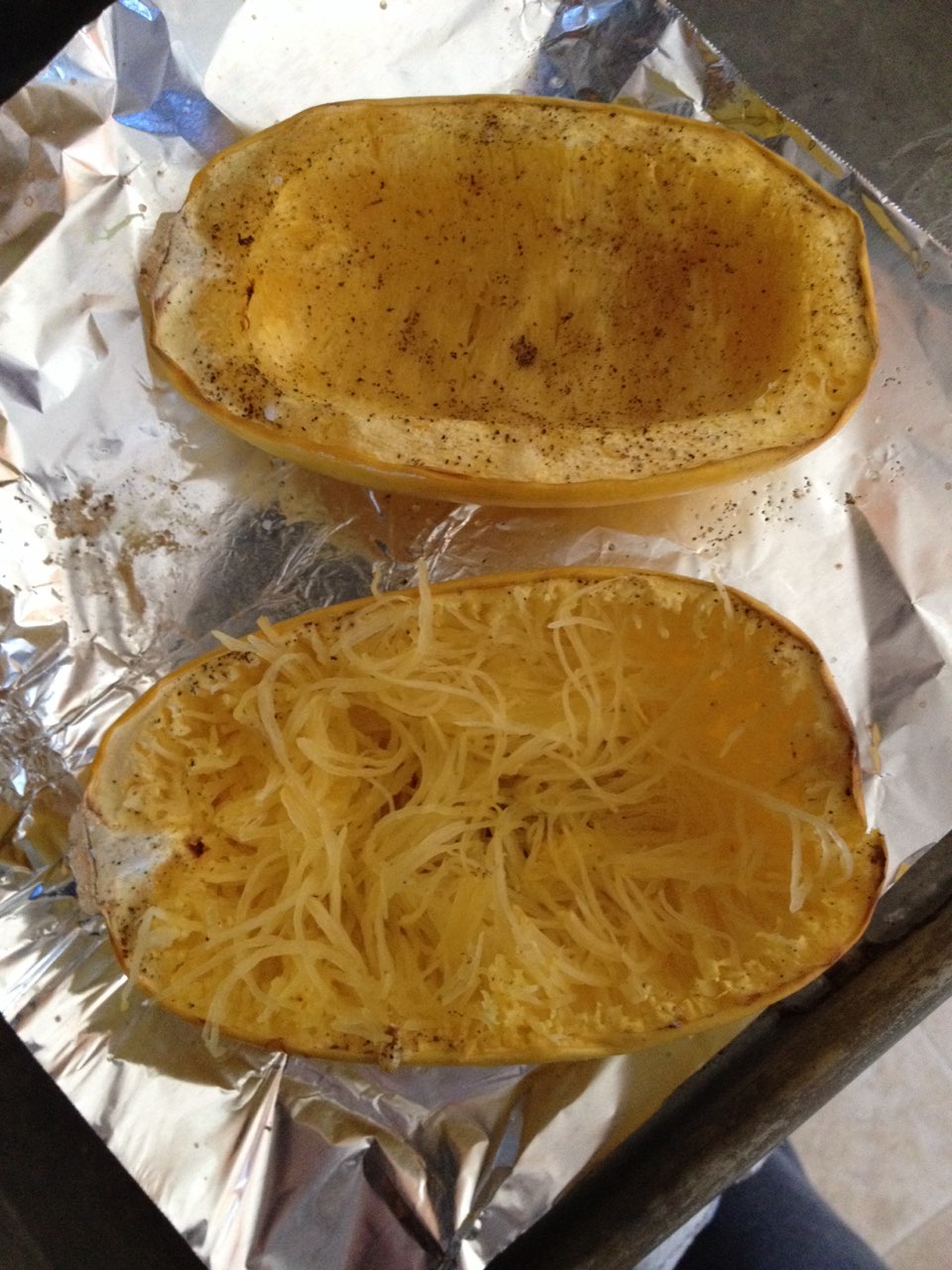 Homemade spaghetti sauce over spaghetti squash. One of my new favorites ...