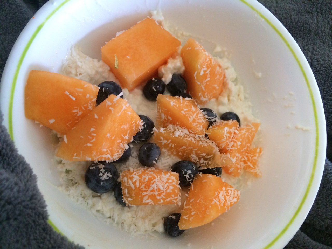 Healthy afternoon snack before dinner :) cottage cheese, blueberries ...