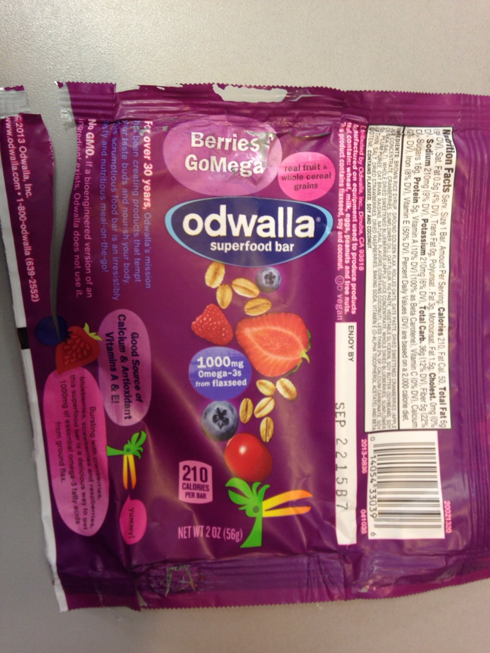 Odwalla Nourishing Food Bar, Original Bar, Berries GoMega: Calories ...