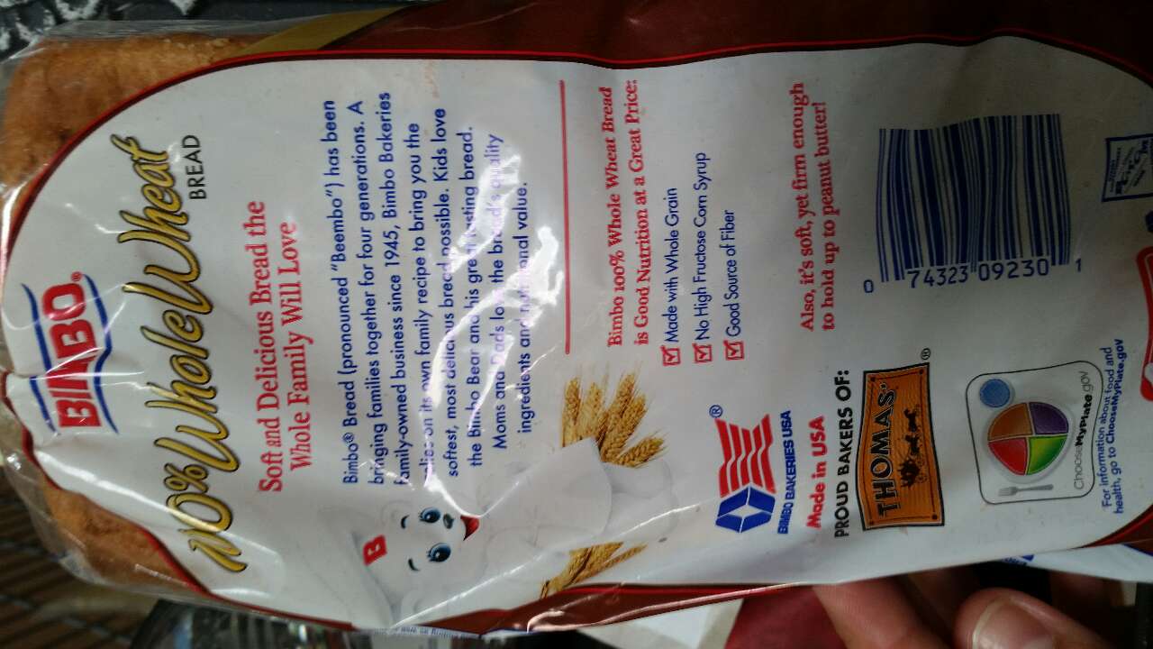 Bimbo Bread, 100% Whole Wheat: Calories, Nutrition Analysis & More ...