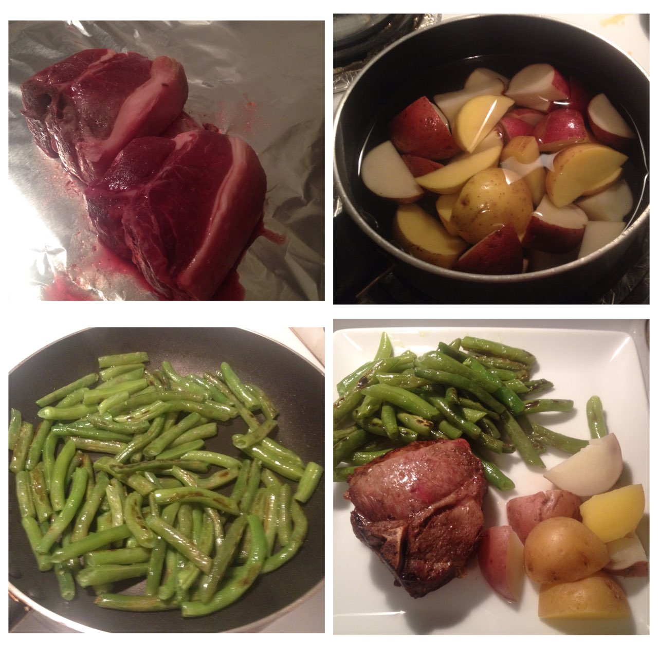 Lamp chop dinner with green beans, potatoes, and organic mint jelly ...