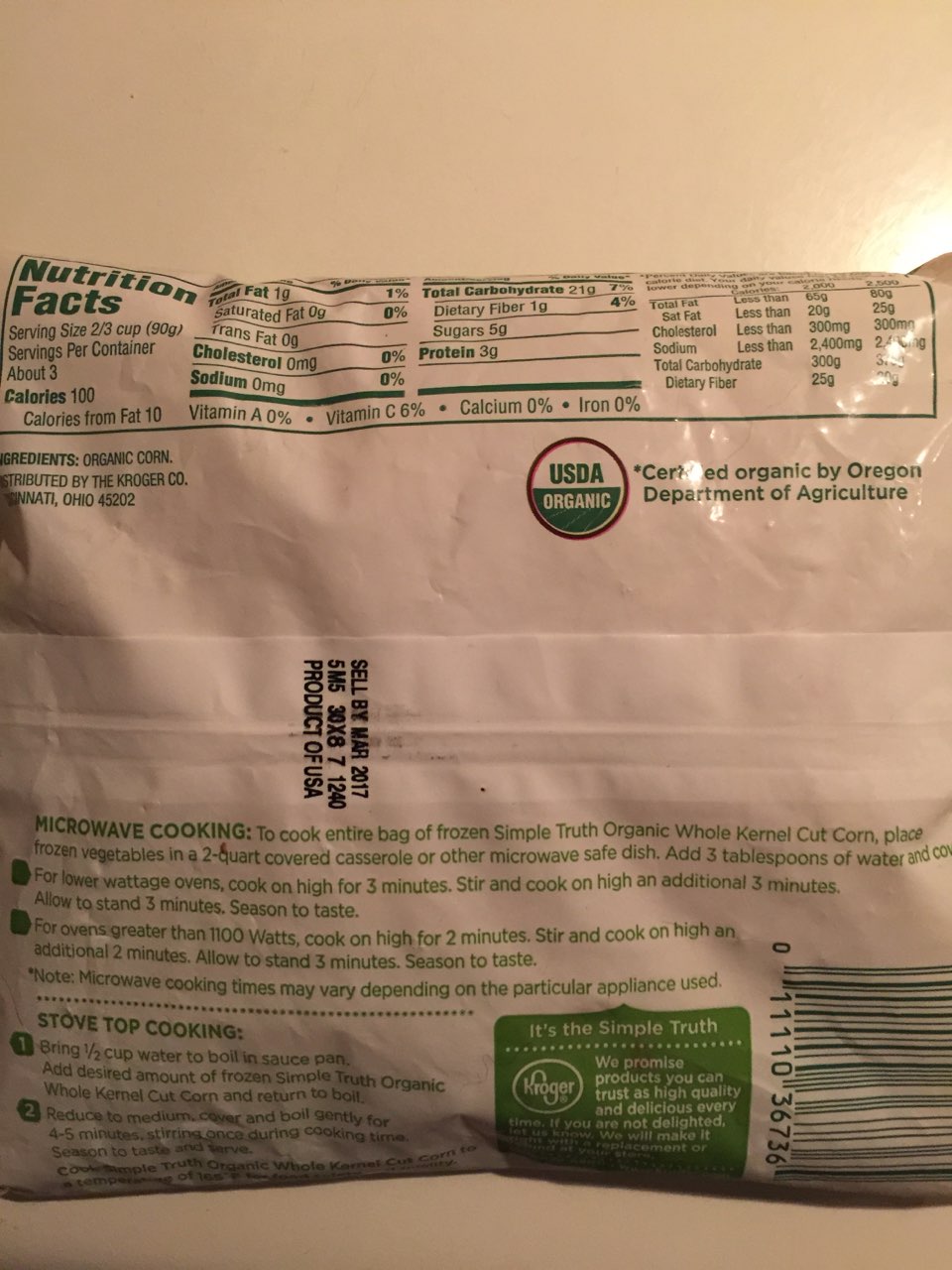 Simple Truth Organic Corn: Calories, Nutrition Analysis & More | Fooducate