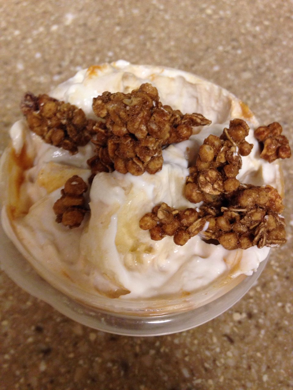 Late night snack. Vanilla Greek yogurt mixed with peanut butter and ...