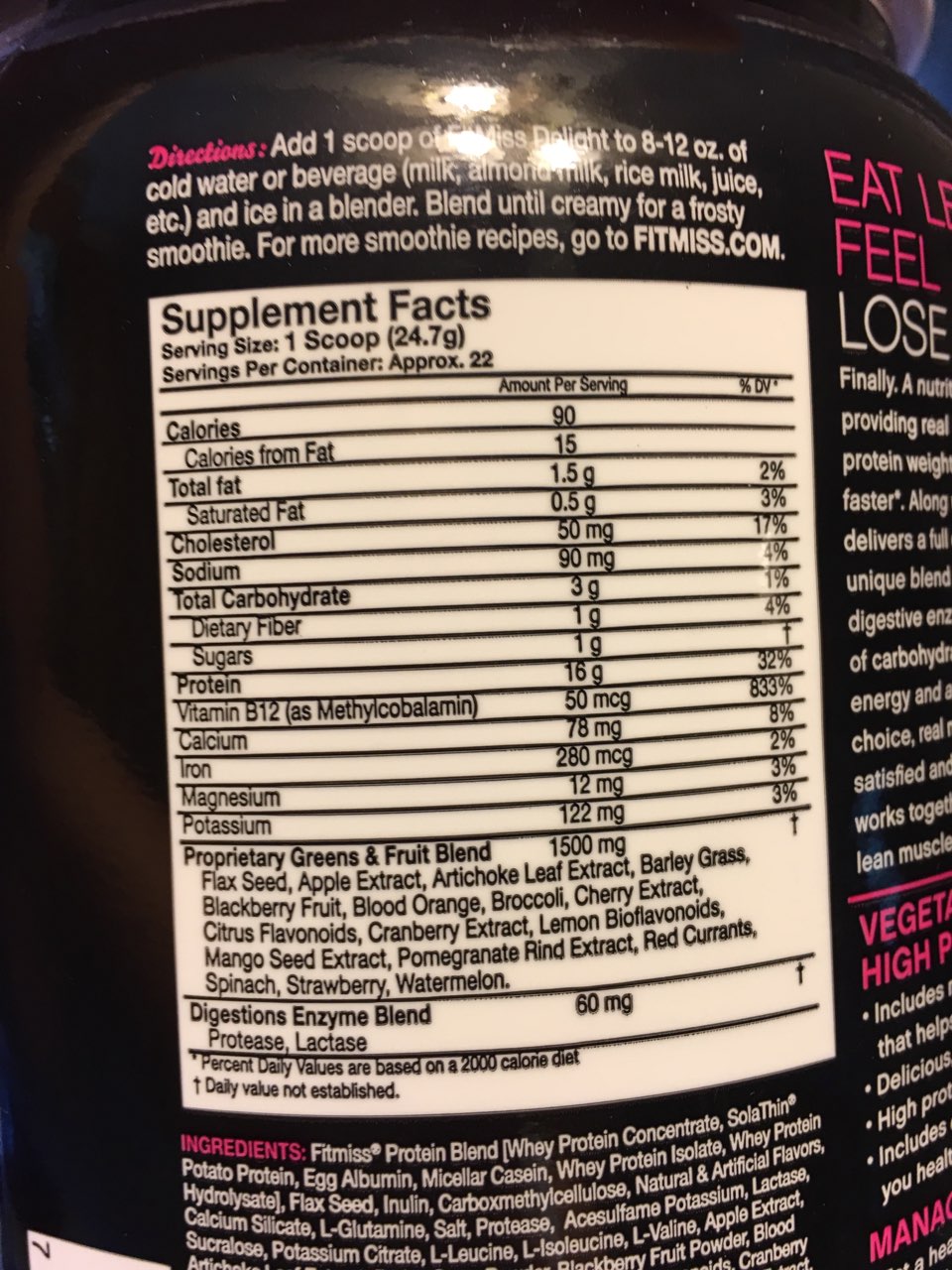 Fitmiss Protein Shake, Women's Complete, Vanilla Chai: Calories ...