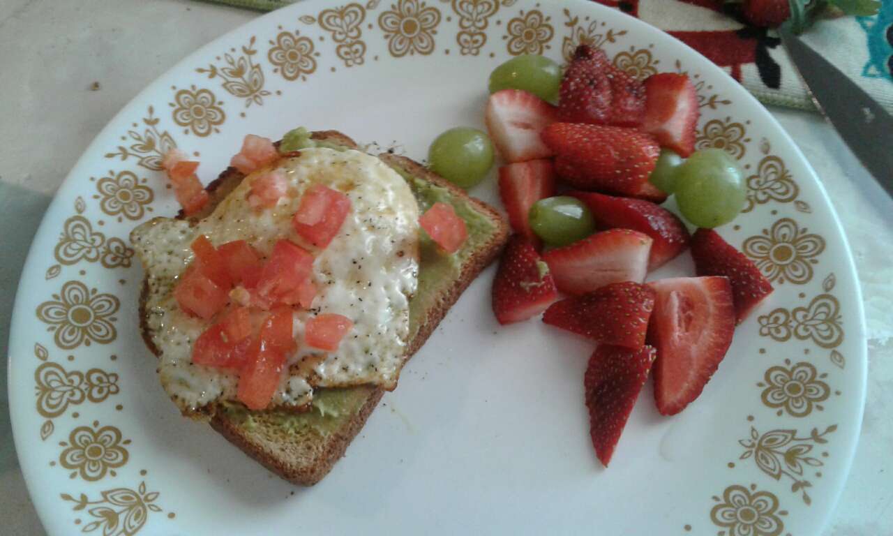 my breakfast for today...multi grain toast with wholly guacamole... a ...