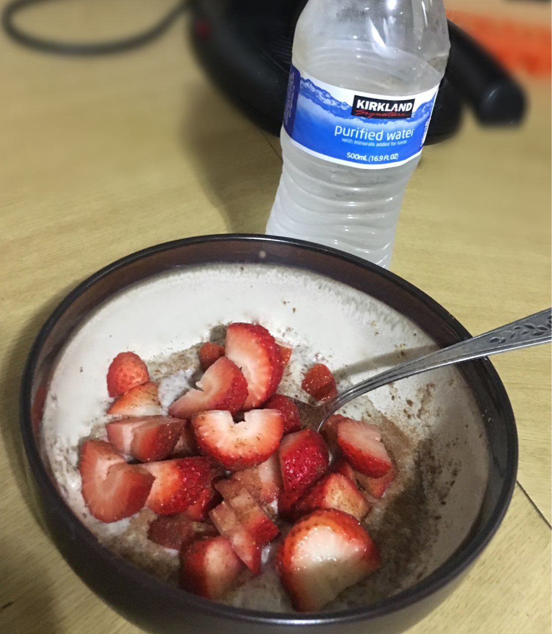 Yesterday's yummy pre-10K breakfast ️ 1/2 cup low fat milk 2 tbsp of ...