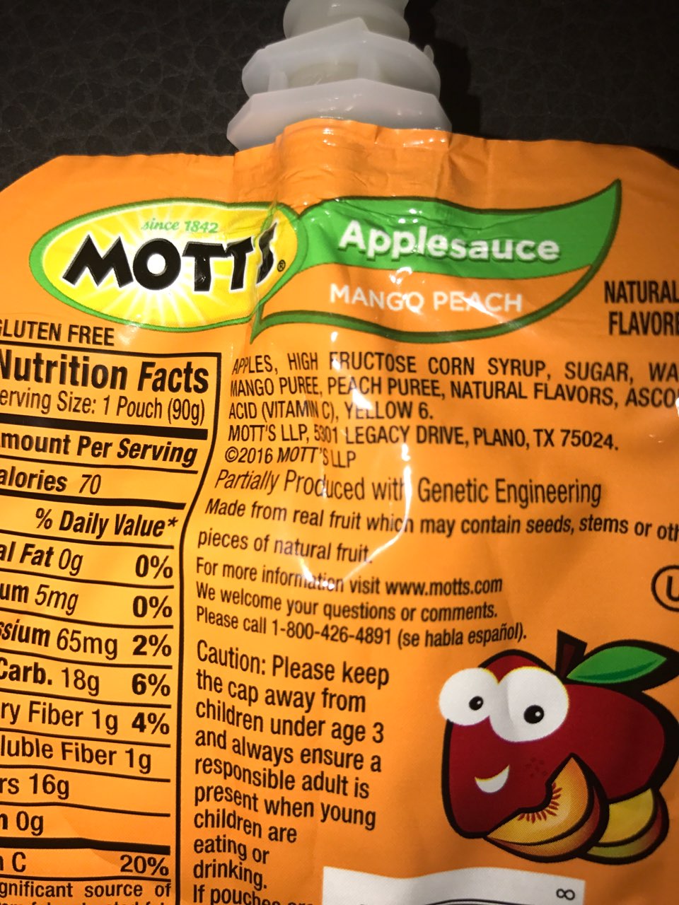 Mott's Applesauce, Mango Peach, Snack & Go: Calories, Nutrition ...