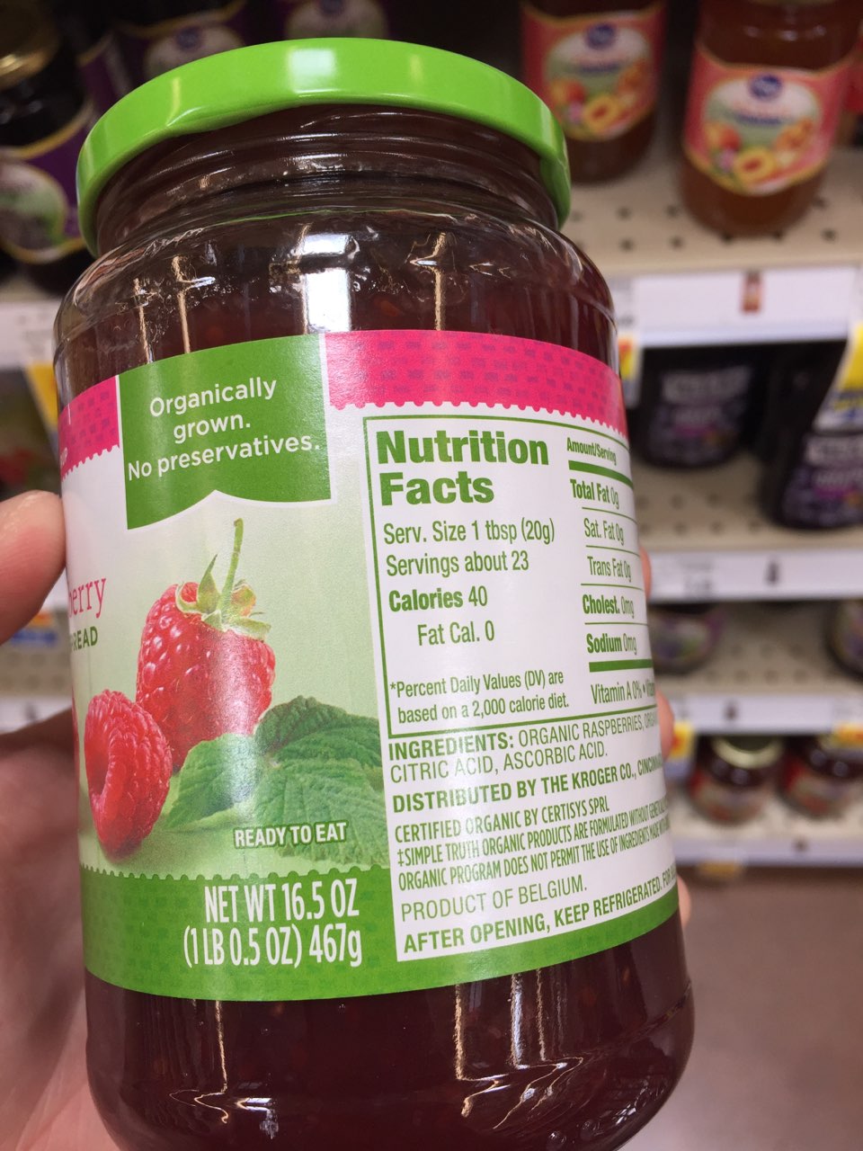 Simple Truth Organic Raspberry Fruit Spread: Calories, Nutrition ...