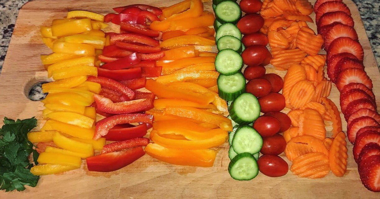 Cut up a bunch of veggies & fruit to snack on throughout the week ...