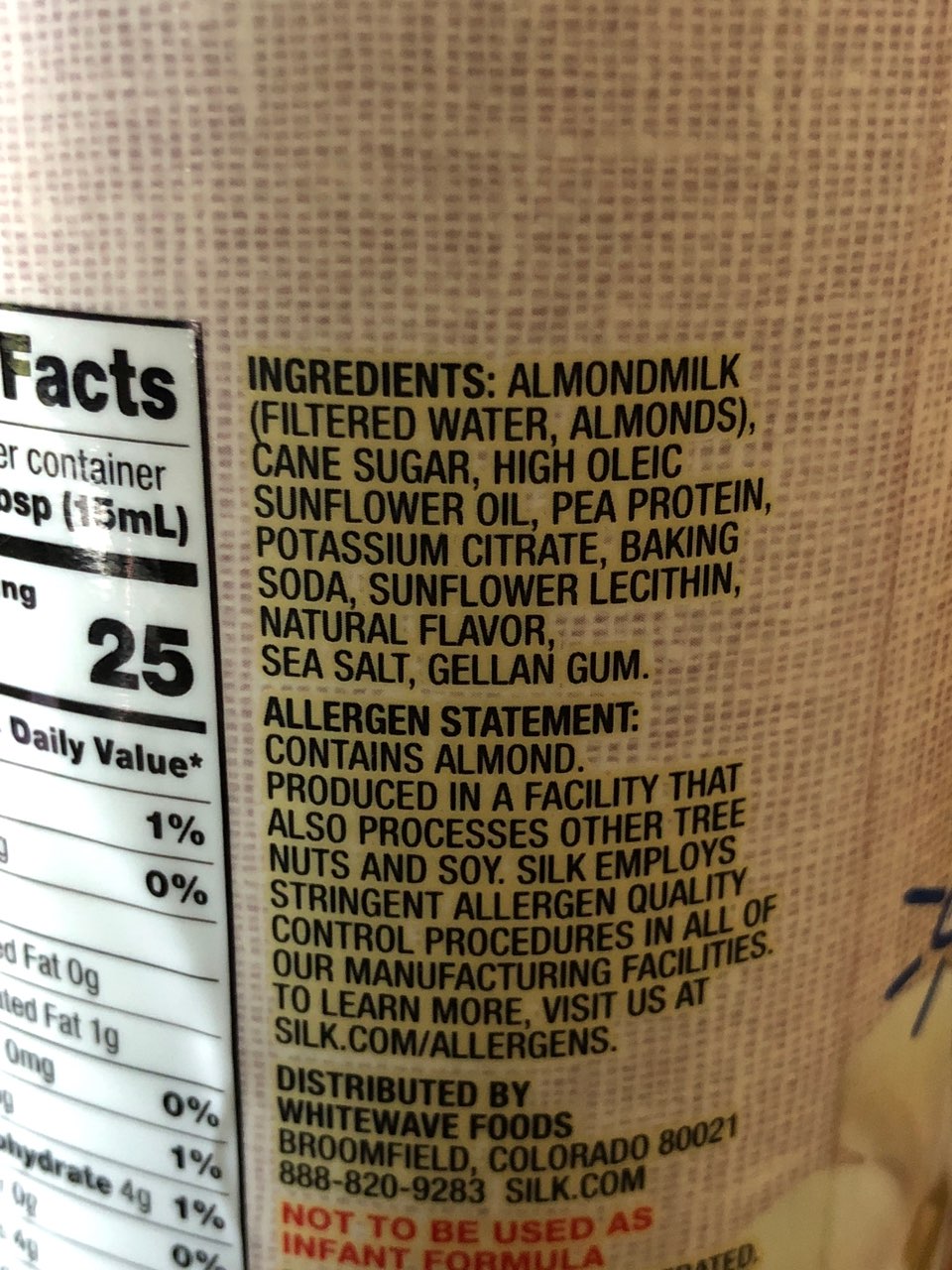 Silk Almond Creamer Vanilla Dairy Free Calories Nutrition Analysis And More Fooducate