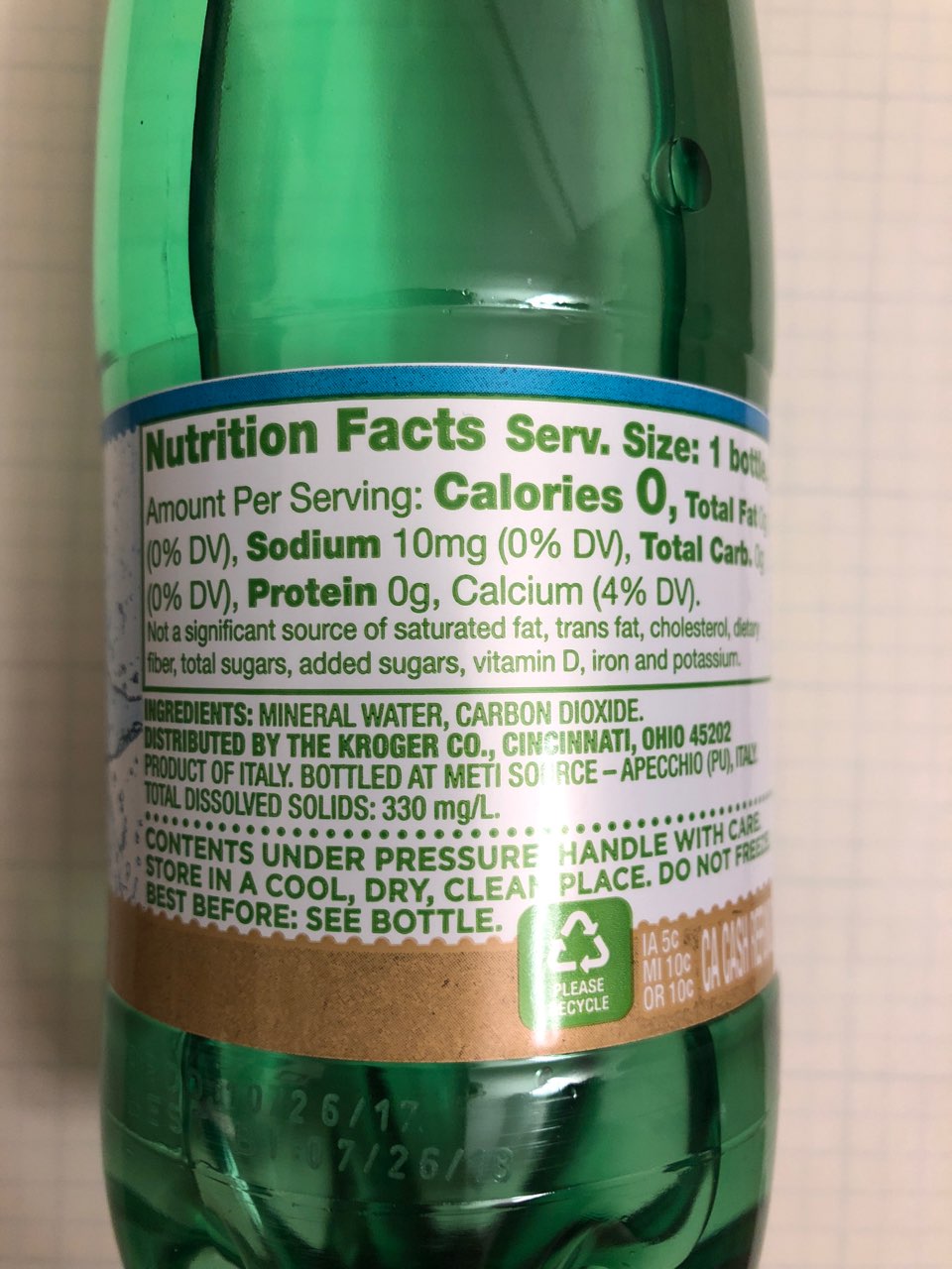 Simple Truth Italian Sparkling Mineral Water: Calories, Nutrition Analysis & More | Fooducate