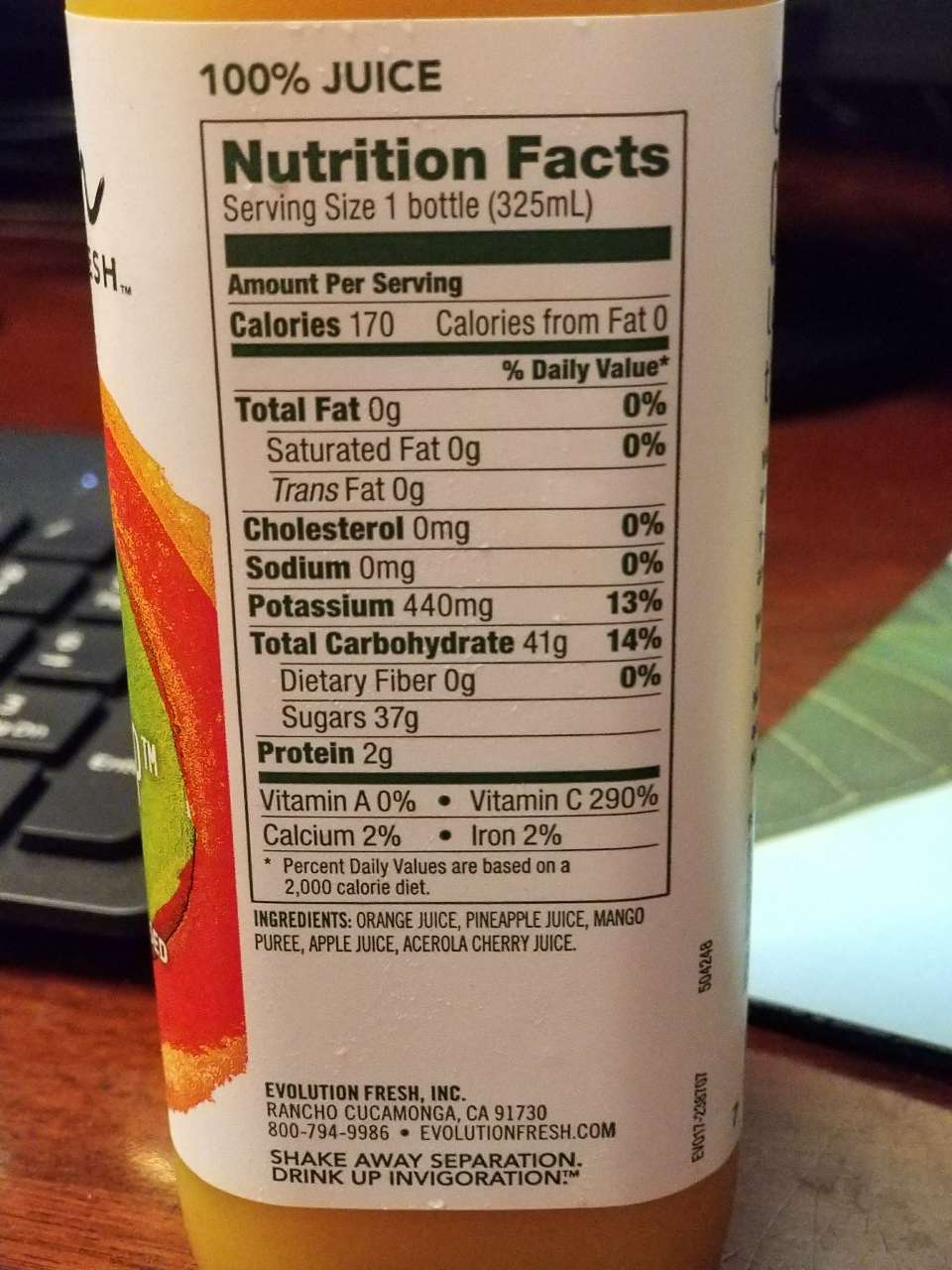 Evolution Fresh Fruit Juice Smoothie, Defense Up, Organic: Calories ...