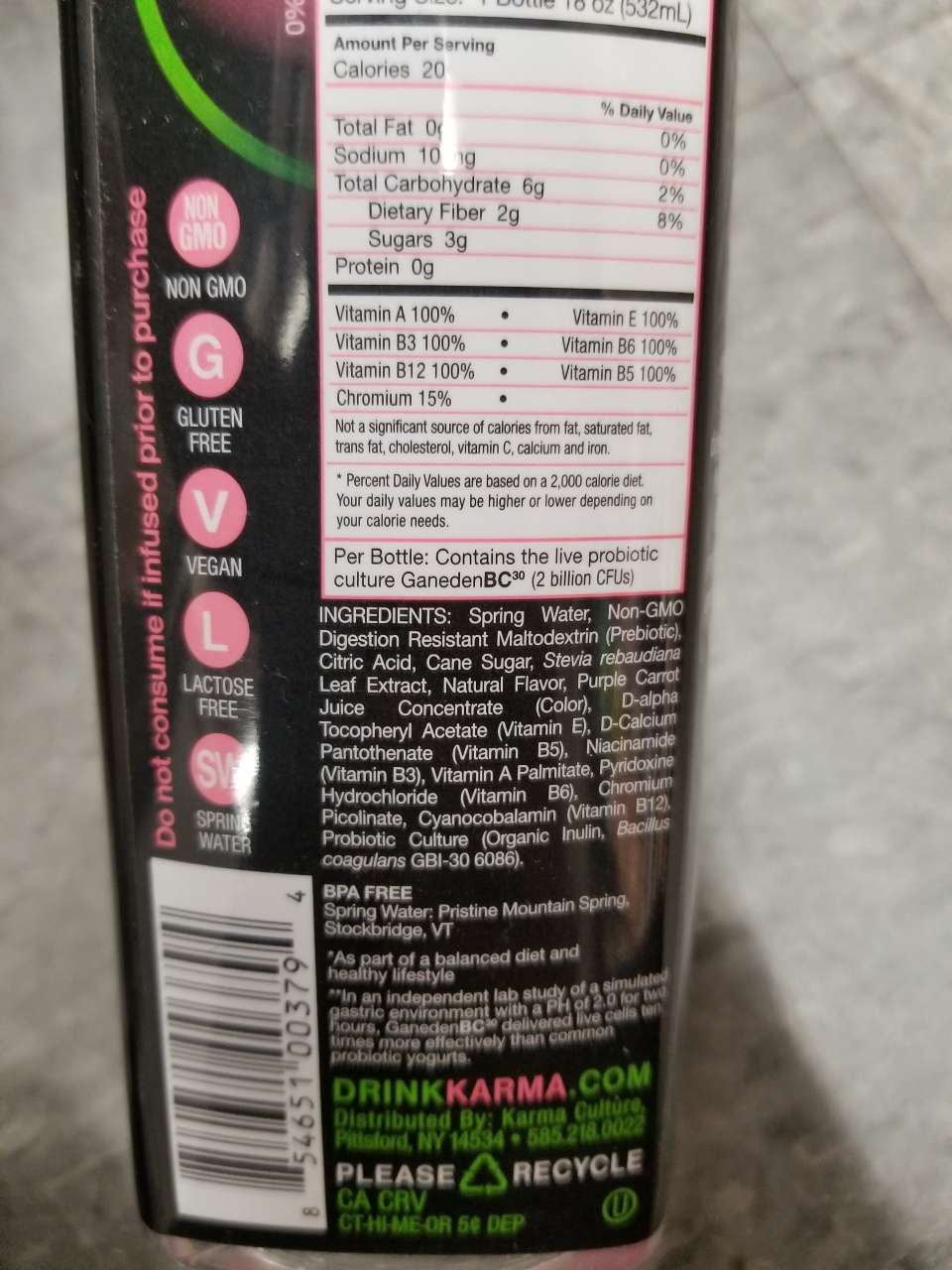 Karma Probiotic Water, Strawberry Lemonade: Calories, Nutrition ...