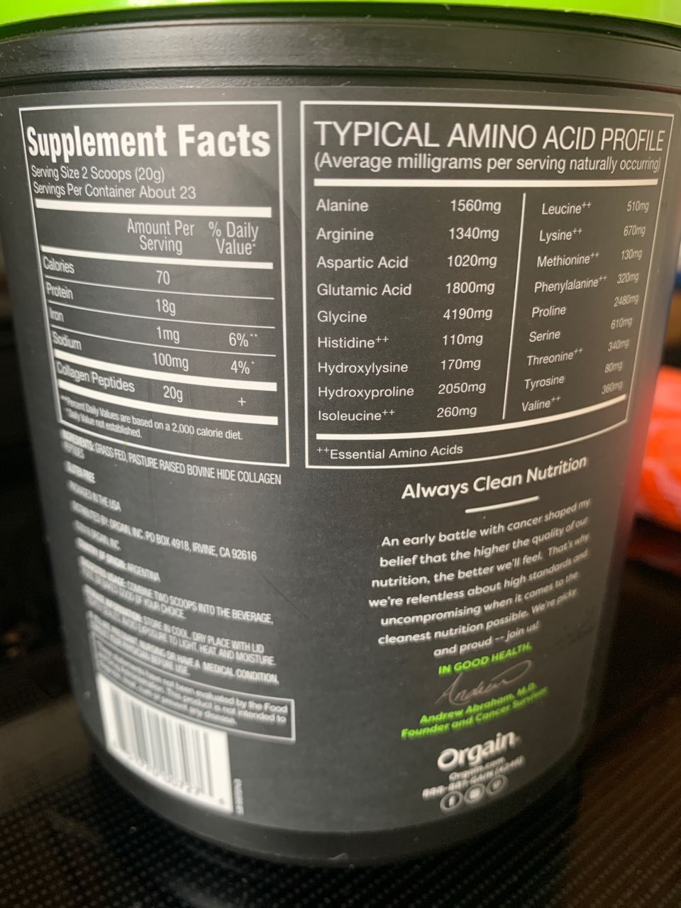 Orgain Collagen Peptides, Unflavored: Calories, Nutrition Analysis ...