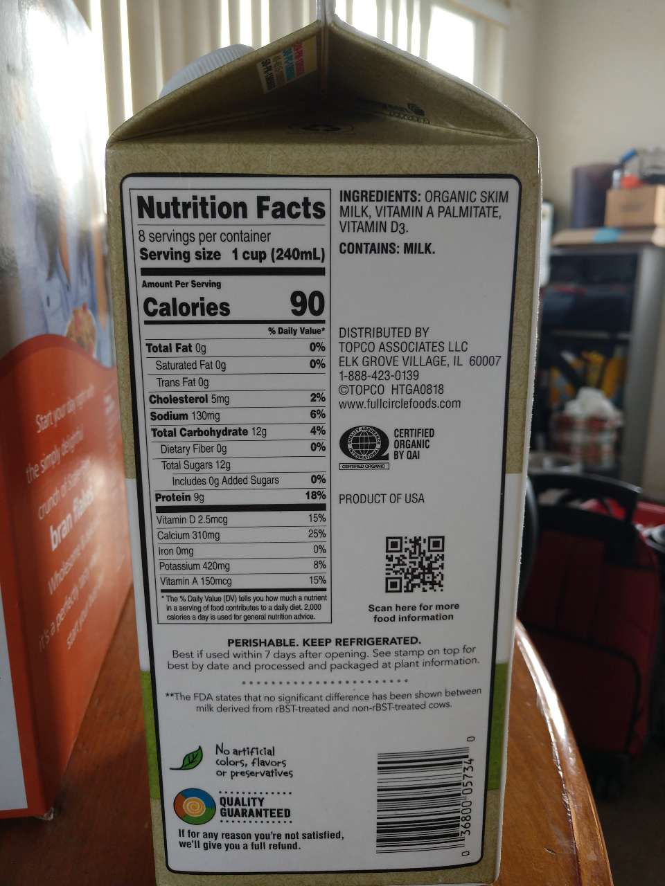 Full Circle Milk,Organic Fat Free: Calories, Nutrition Analysis & More ...