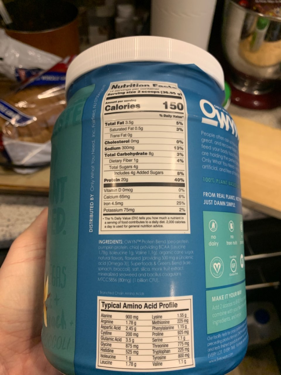 Owyn Protein Powder, Plant Based, Smooth Vanilla: Calories, Nutrition ...
