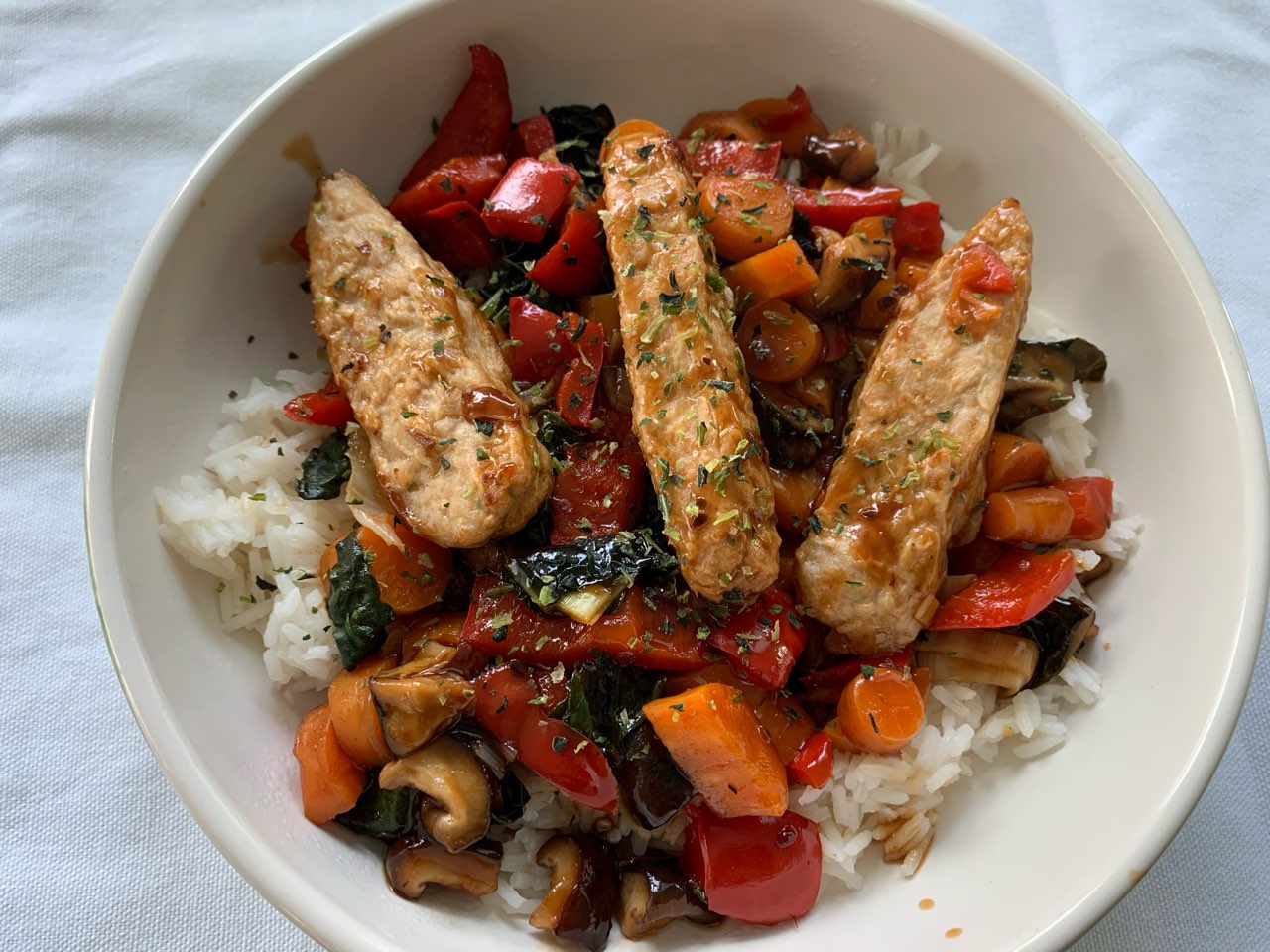 Chickenless Chicken Teriyaki for lunch. Yum! The sauce was prepackaged ...