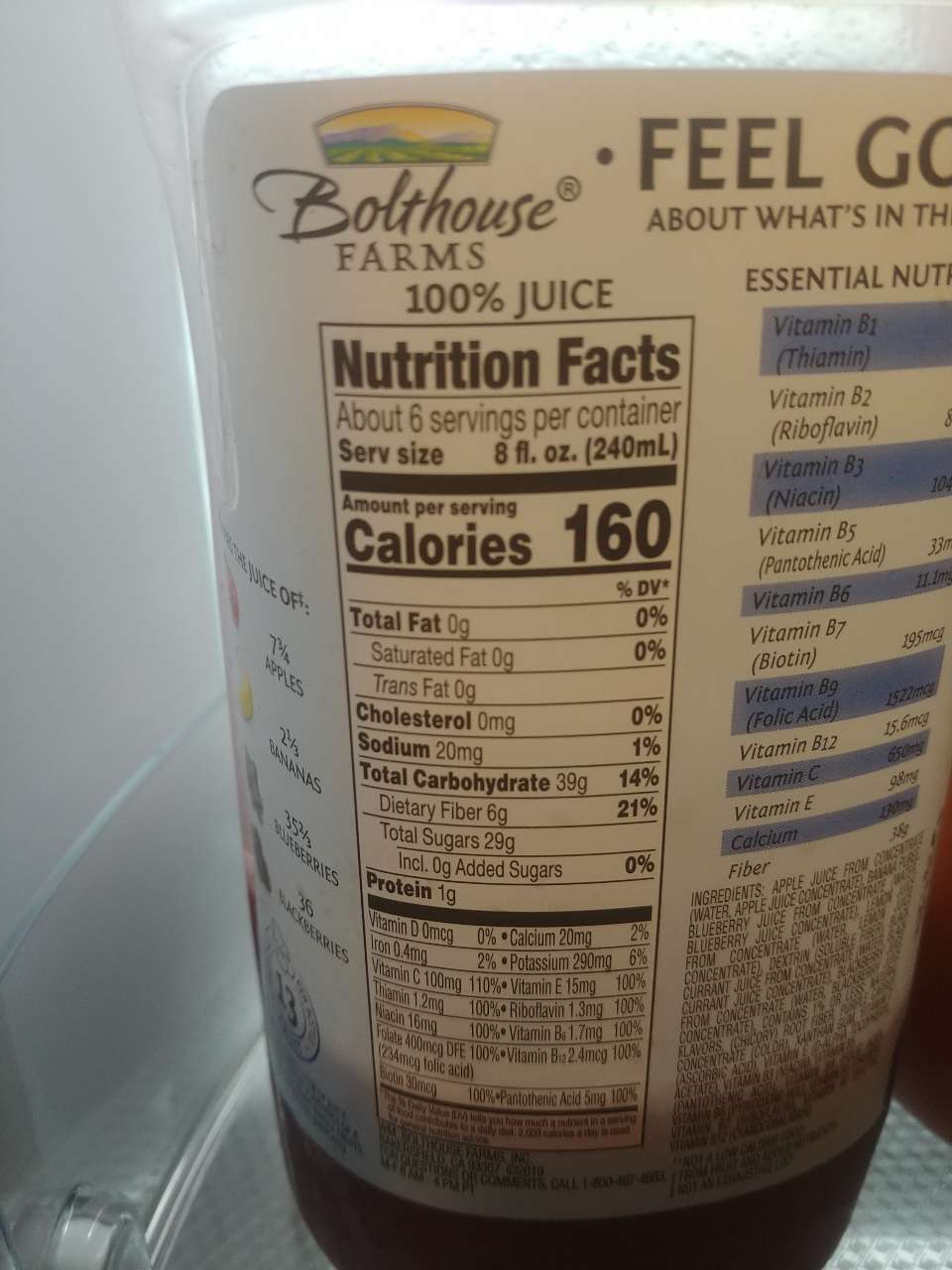 Bolthouse Farms Fruit Juice Smoothie, Blue Goodness: Calories ...