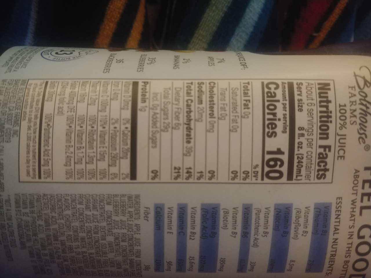 Bolthouse Farms Smoothie, 100% Fruit Juice, Blue Goodness: Calories ...