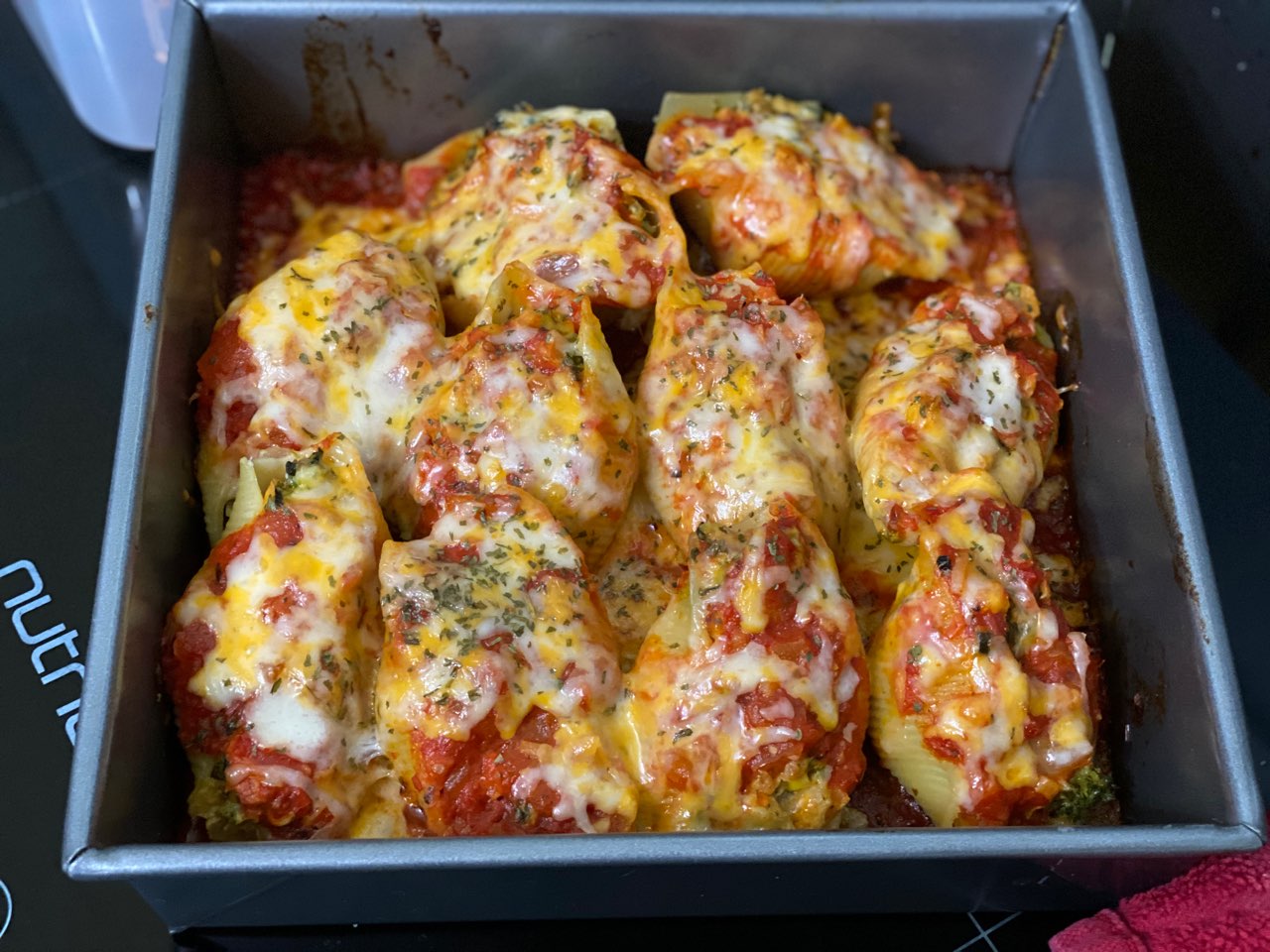You can’t tell.. but this is a veggie loaded baked stuffed shells ...