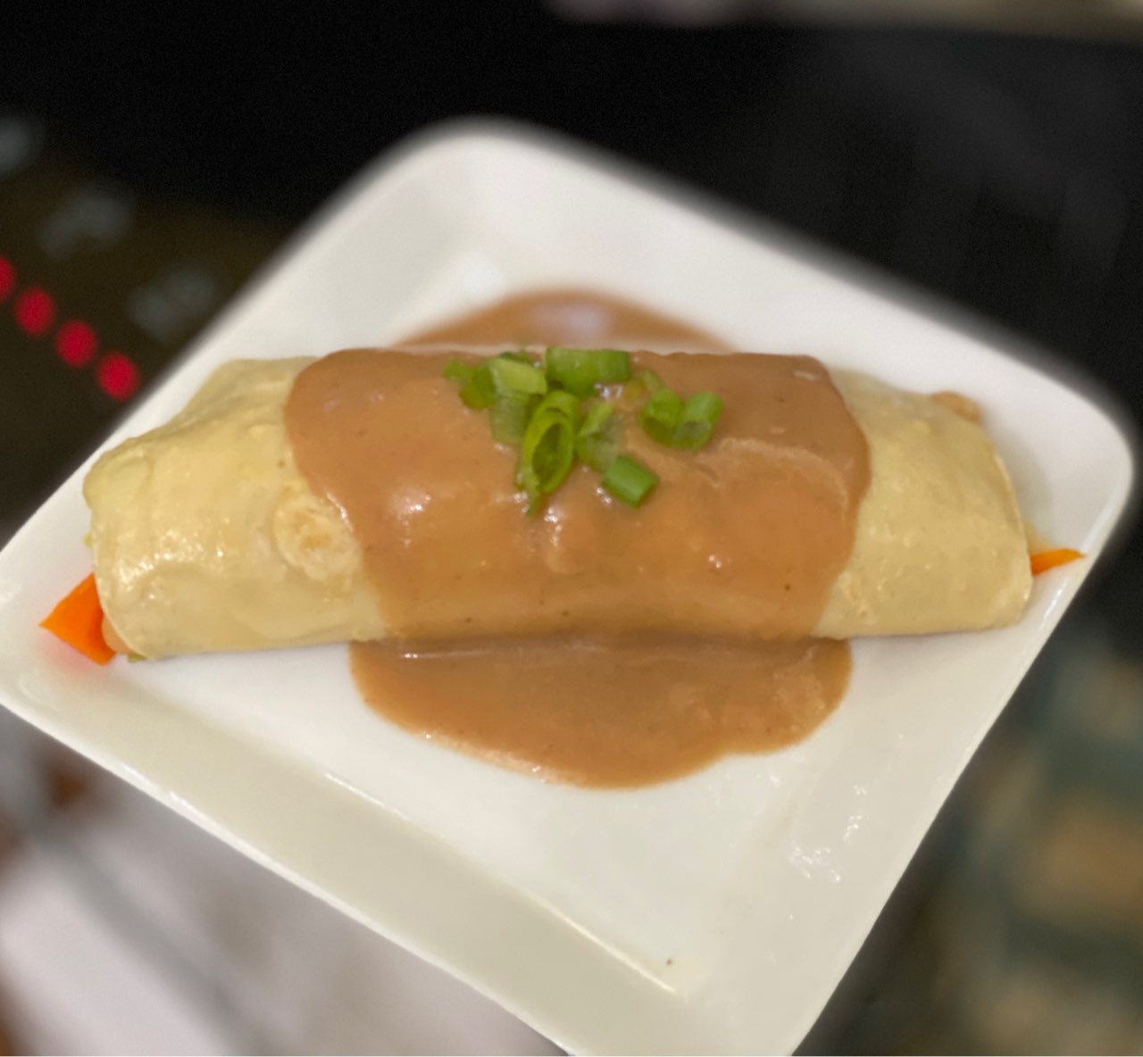 Fresh filipino spring rolls with peanut sauce. Filling consists of ...