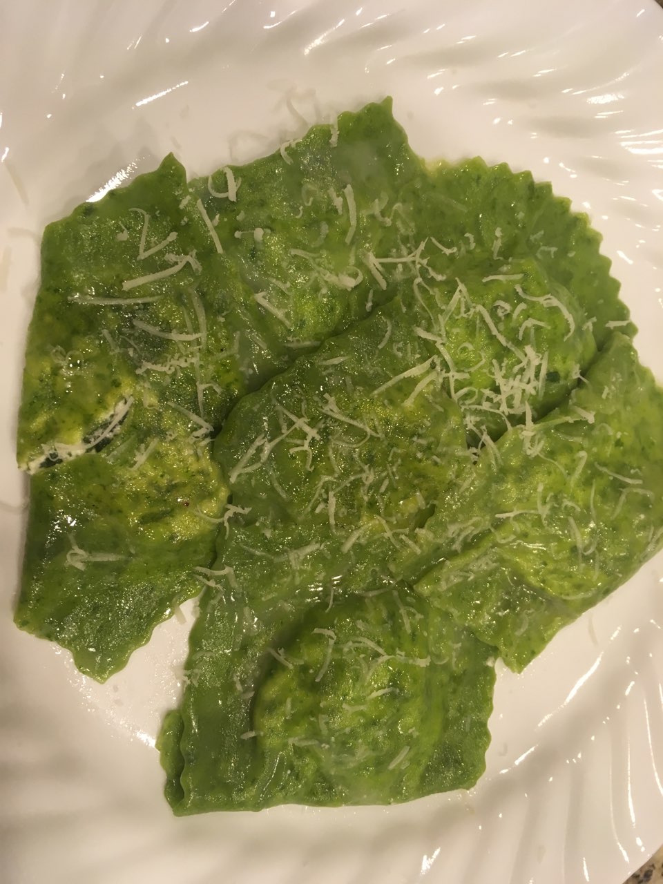 Treating myself to an indulgent dinner—spinach ravioli with spinach and ...