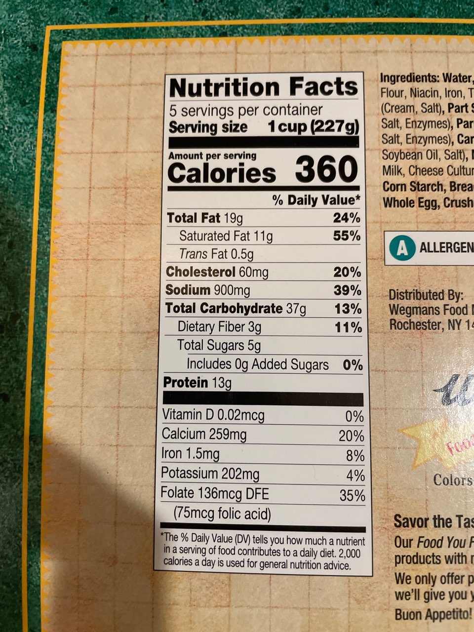 Wegmans Lasagna, Vegetable: Calories, Nutrition Analysis & More | Fooducate