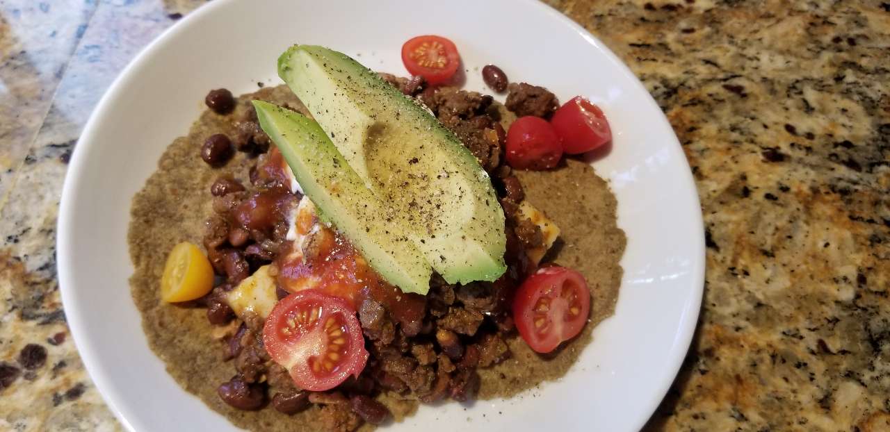 L ~~ My too-fat-to-fold-open-faced burrito with last of last Tuesday's ...