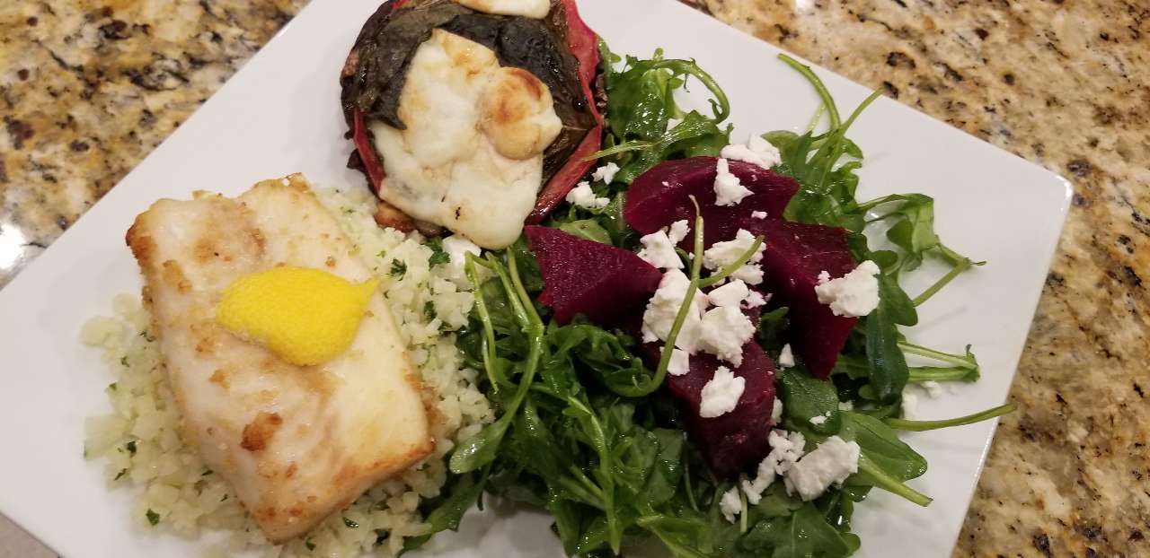 D ~~ Alaskan cod, Butcher Box, over cauliflower rice, caprese ...