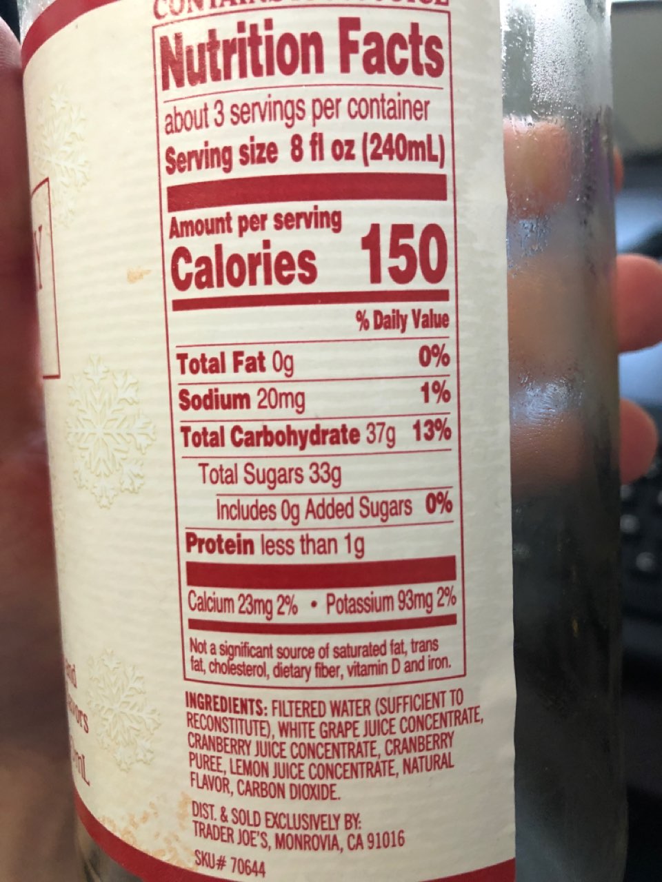 Trader Joe's Sparkling Juice - Cranberry Flavored: Calories, Nutrition Analysis & More | Fooducate