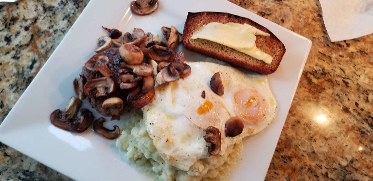 I'm eating breakfast for lunch these days ~~4 oz Butcher Box grass-fed ...