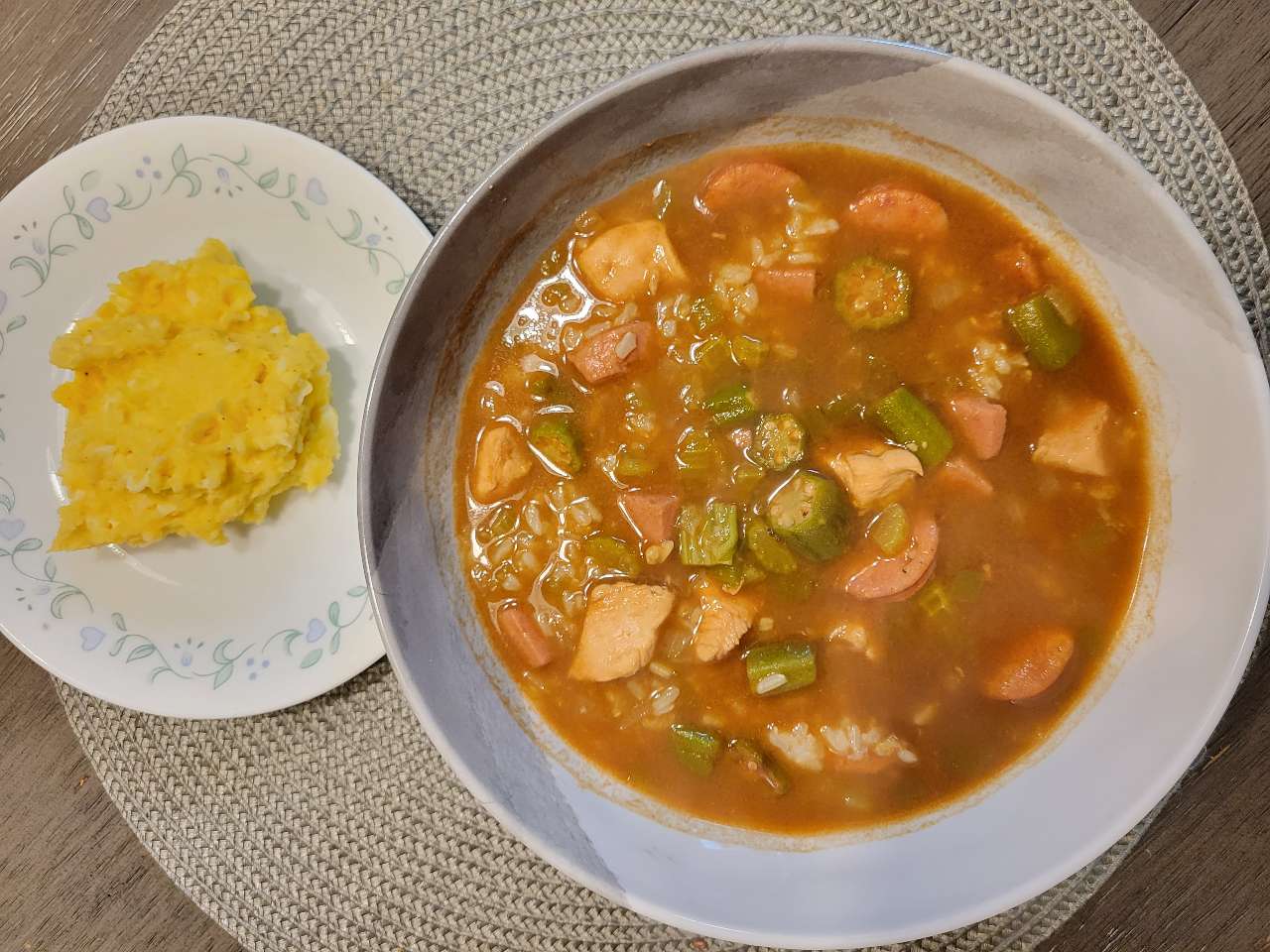 Dinner: Healthy gumbo (dry roux, no oil) and potato salad | Fooducate ...