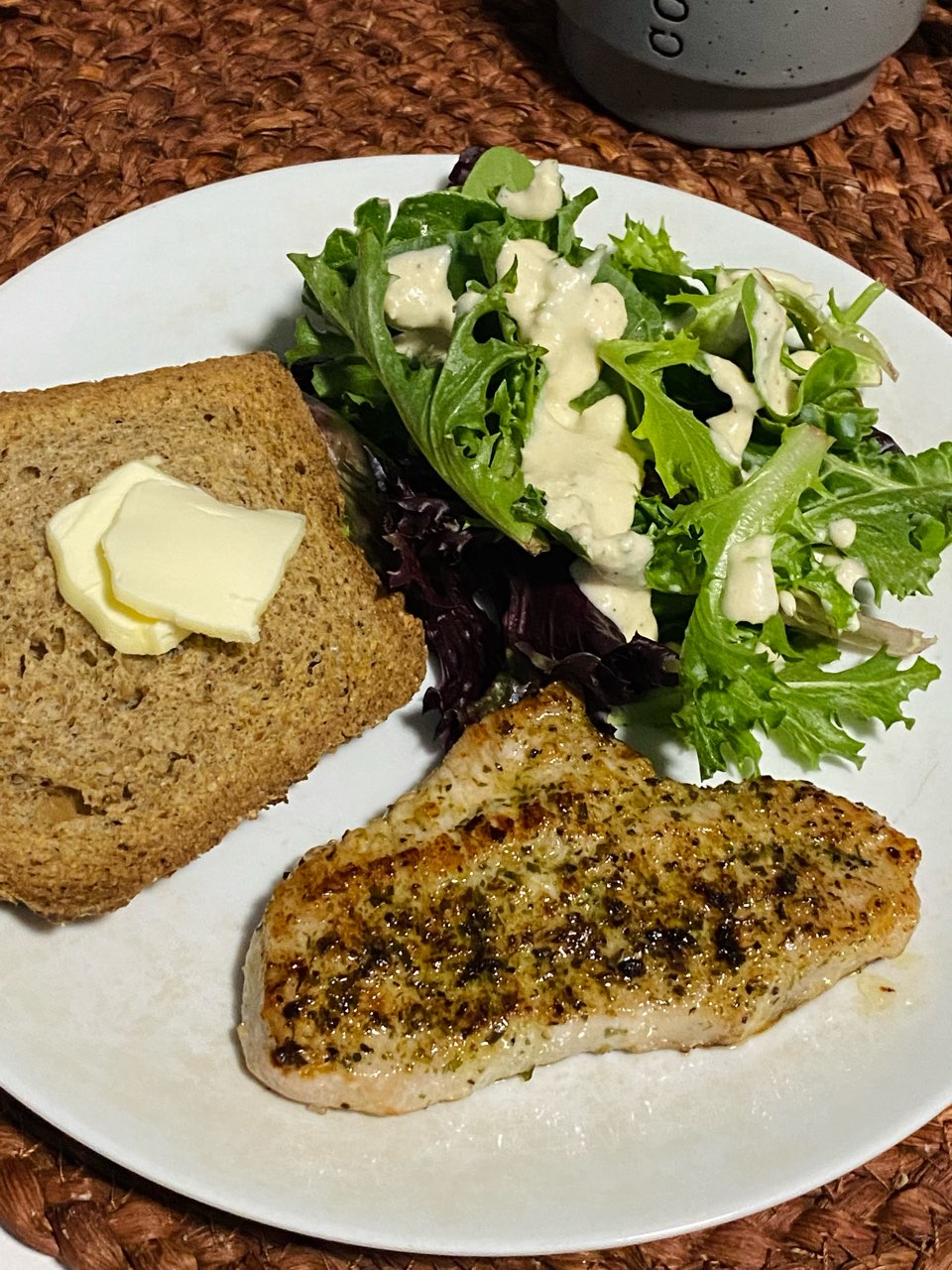 Dinner… base culture toast w/ grass fed butter, organic spring mix with ...