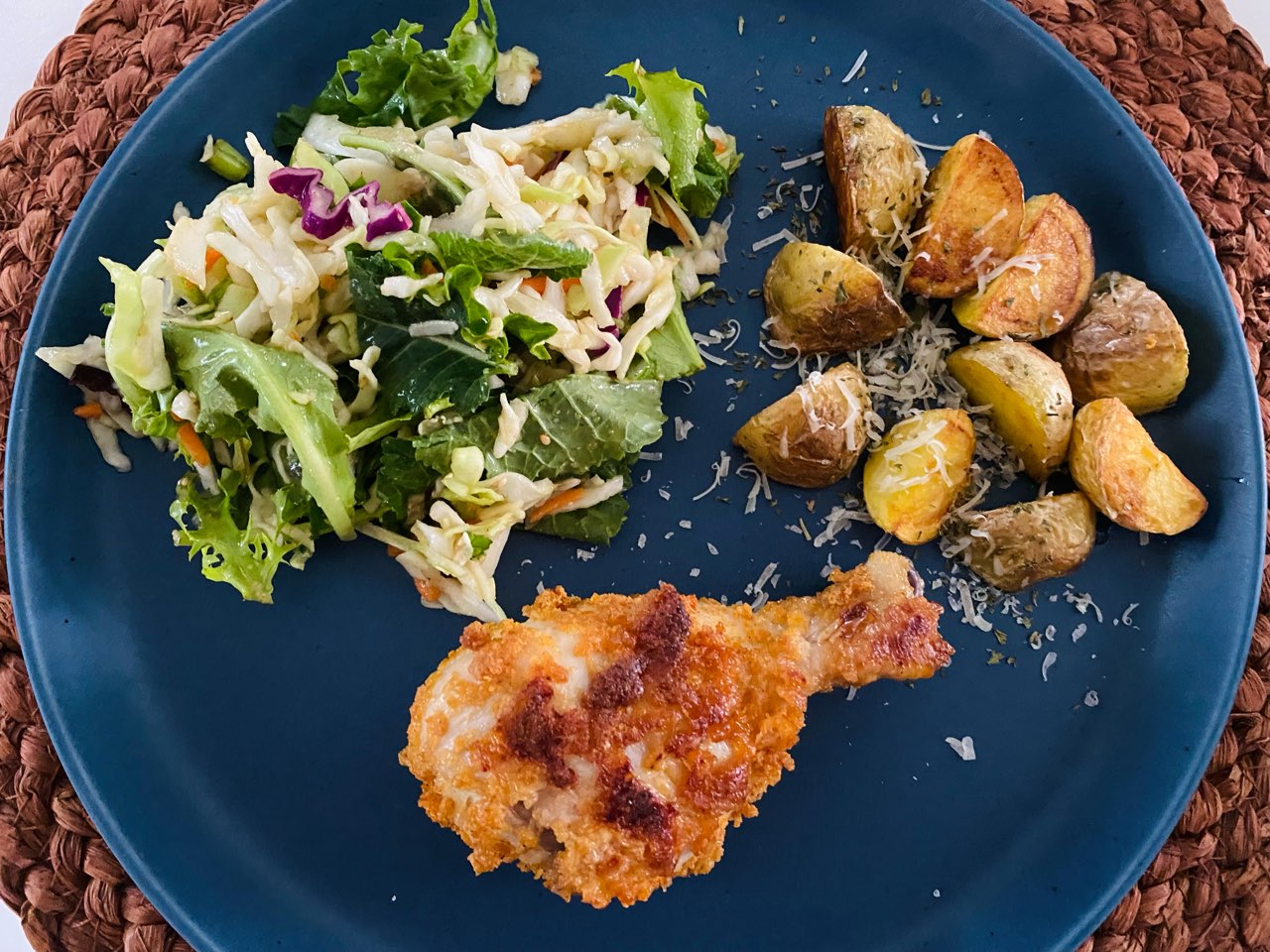 Meal #2! Unfried chicken, light asian coleslaw, pan fried yellow ...