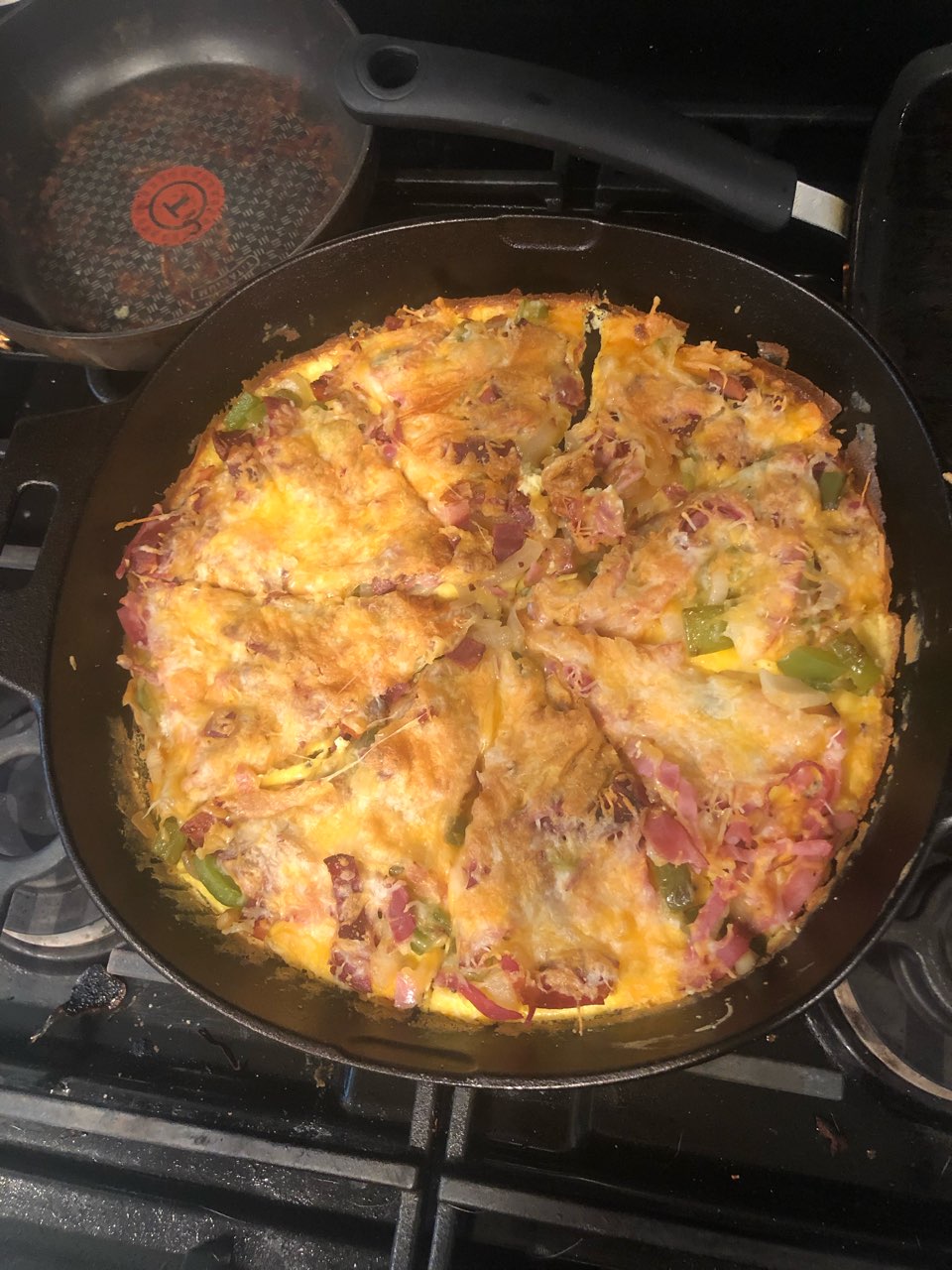 Carb free breakfast pizza. 12 eggs mixed with a cup of half & half for ...