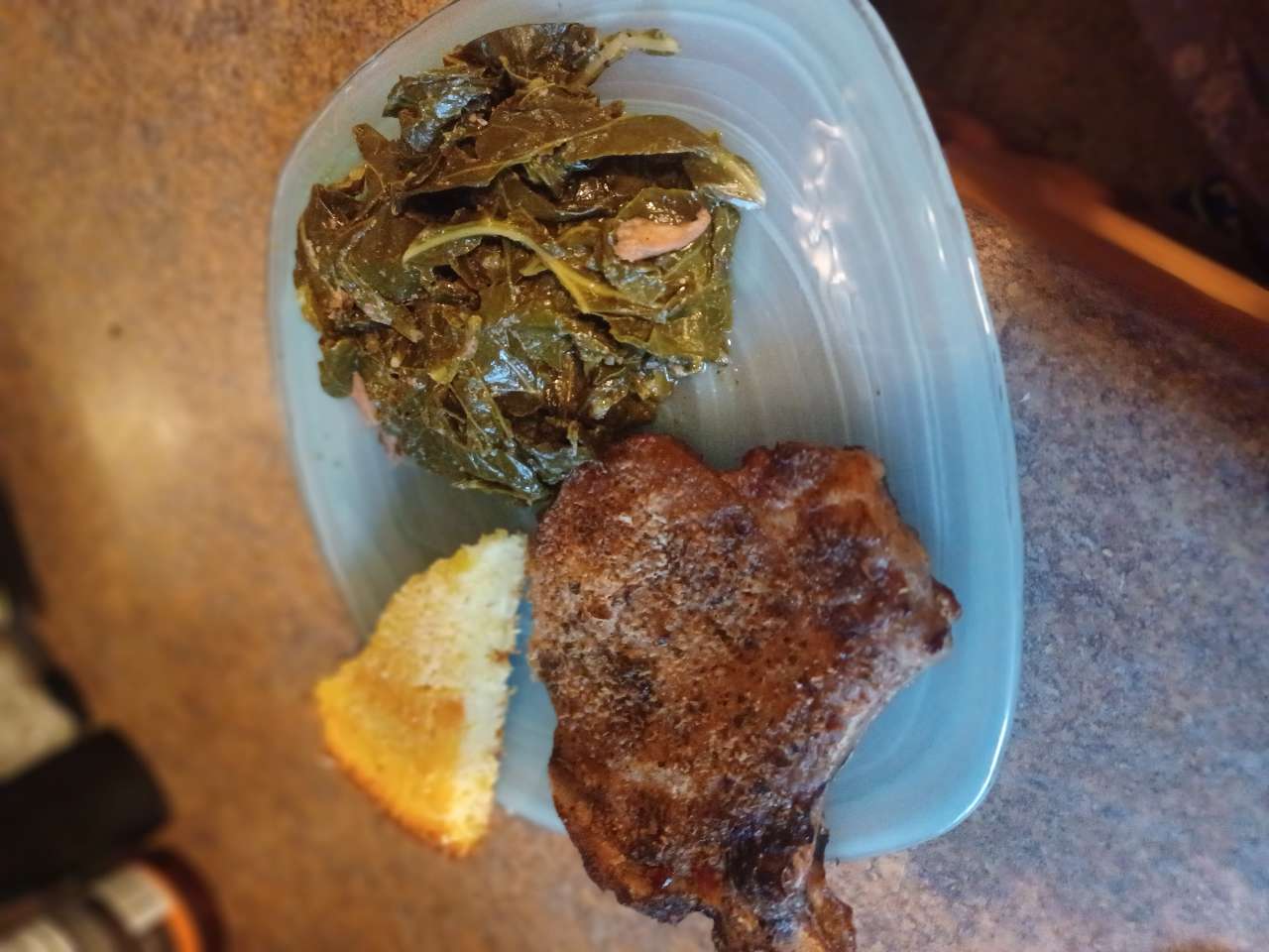 collard greens, baked chops, corn bread | Fooducate Diet Motivation