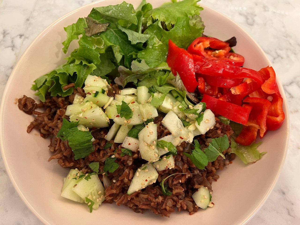 Middle Eastern Red Rice Pilaf. Has acorn squash and raisins. By Chef Z ...