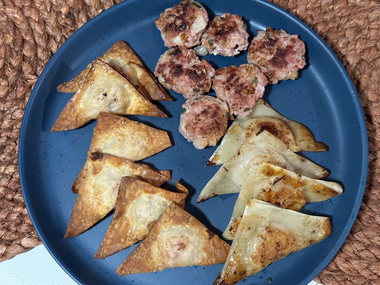 Homemade gyozas and gyoza filling patties. Air fried and pan fried. I ...