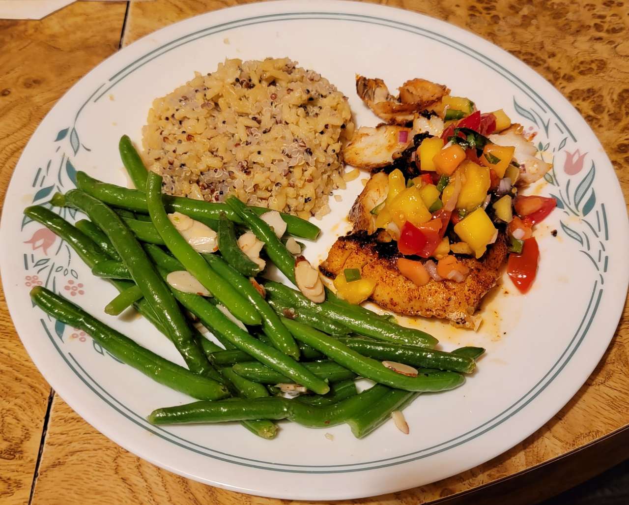 Dinner tonight is Yellow Coconut Rice & Quinoa, Green Bean Almondine ...