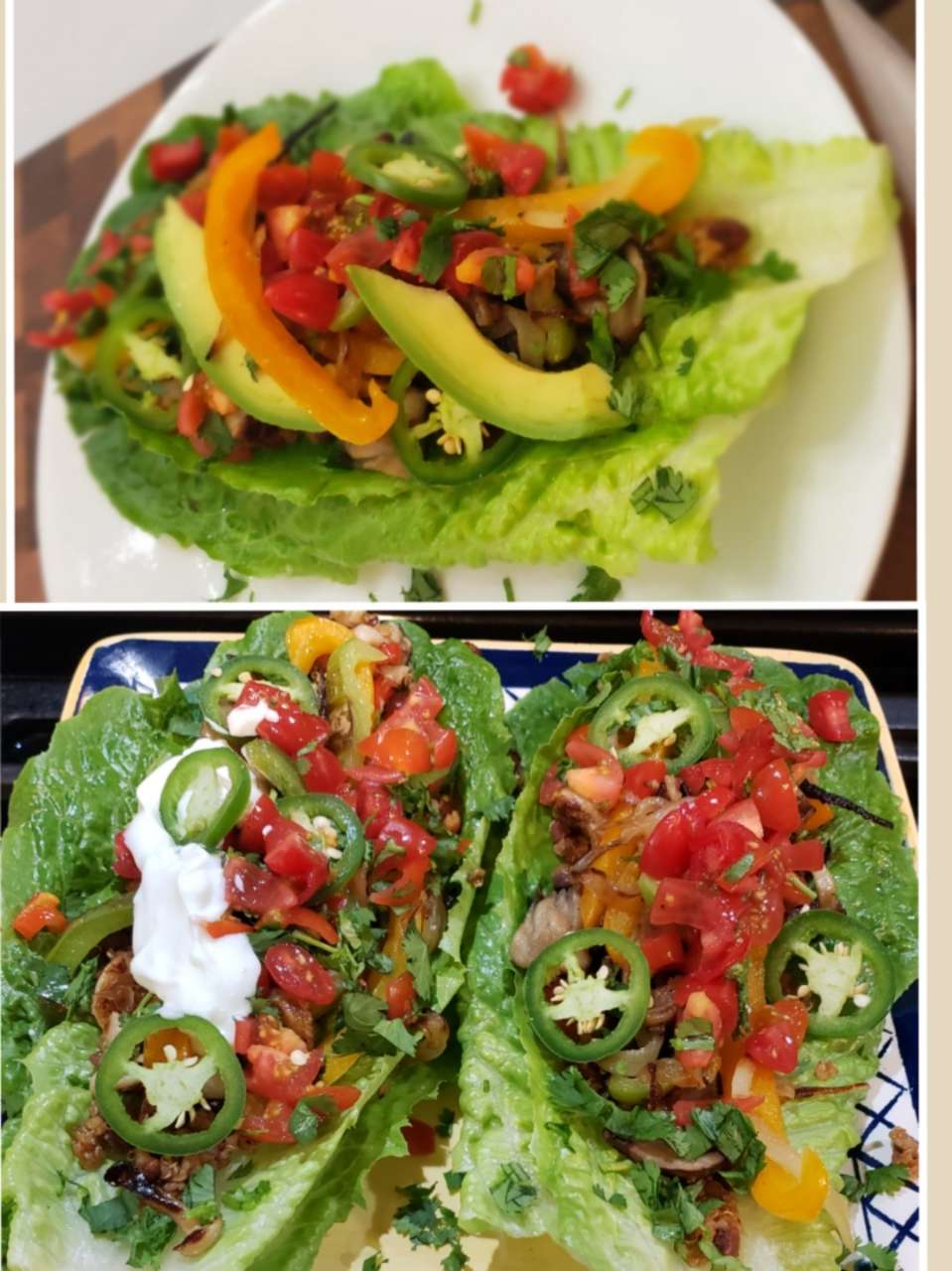 Dinner 🌱👍 maitake/lentils tacos forget that shell I use romaine lettuce ...