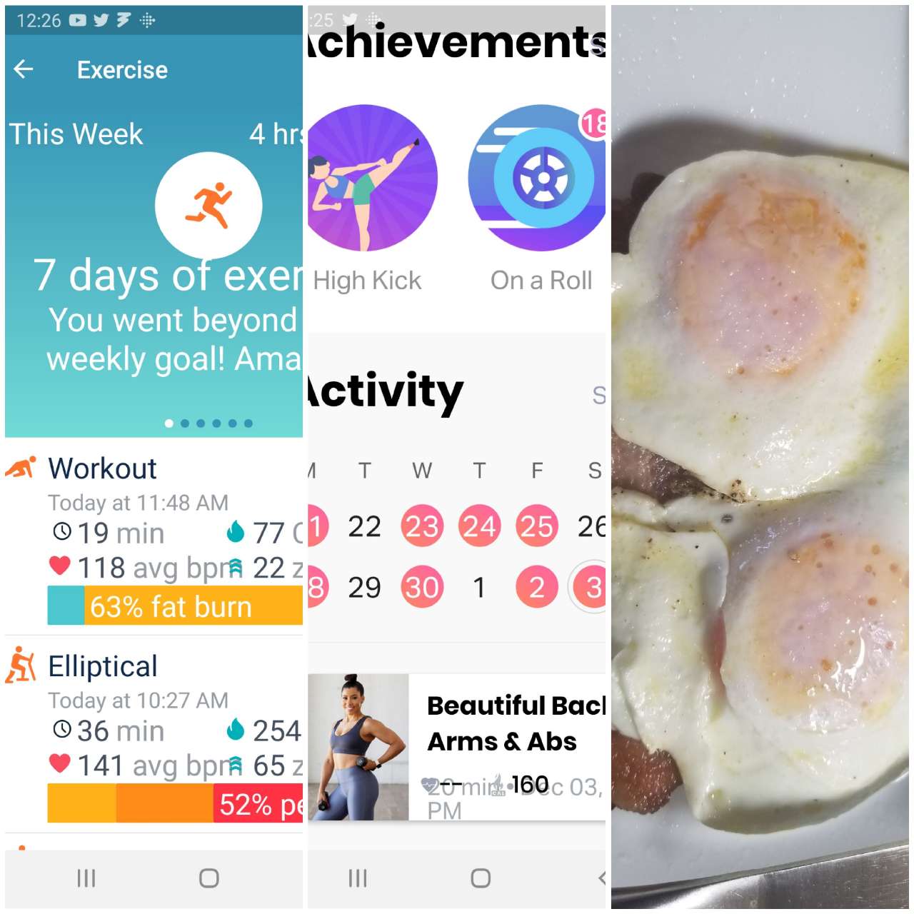 Repeat. Broke 18-hr fast after workouts with 1.5 oz Neiman Ranch bacon, Happy heritage eggs. No ...