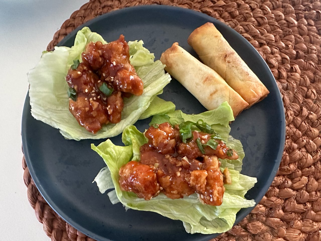 Lunch. Homemade general tso chicken lettuce wraps and air fried ...