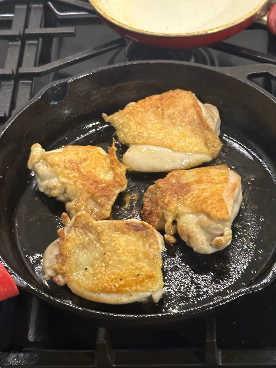 Cookin up some skin on, boneless chicken thighs for a simple teriyaki ...