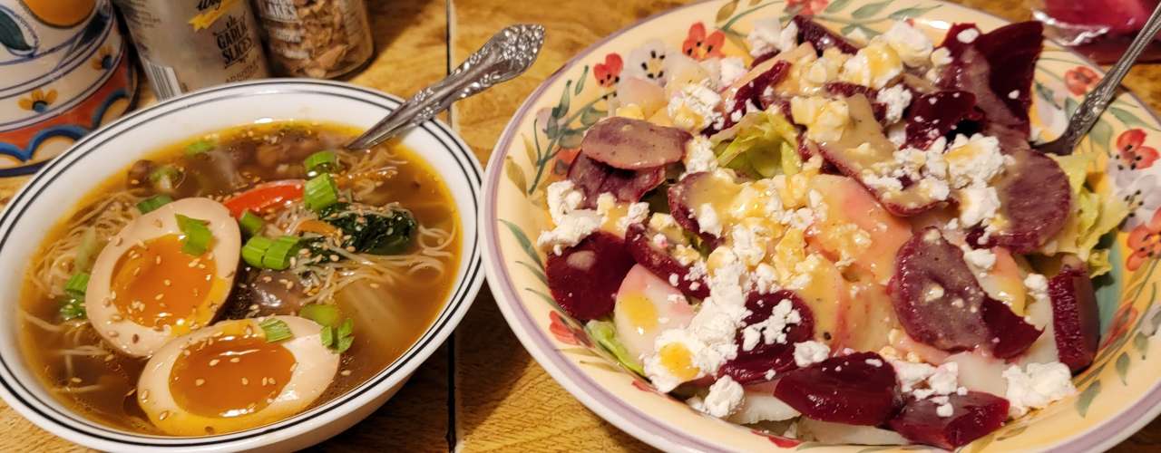 Dinner tonight is Ramen with Bok Choy, Red Pepper, Snap Peas, Carrot ...