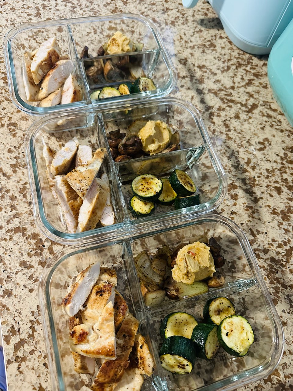 Meal prep (kind of). Very small portions but probably enough to hold us ...