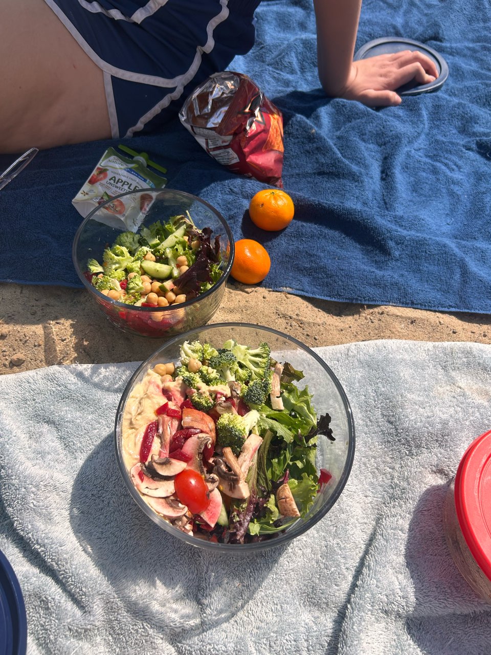 Salads at the beach for lunch