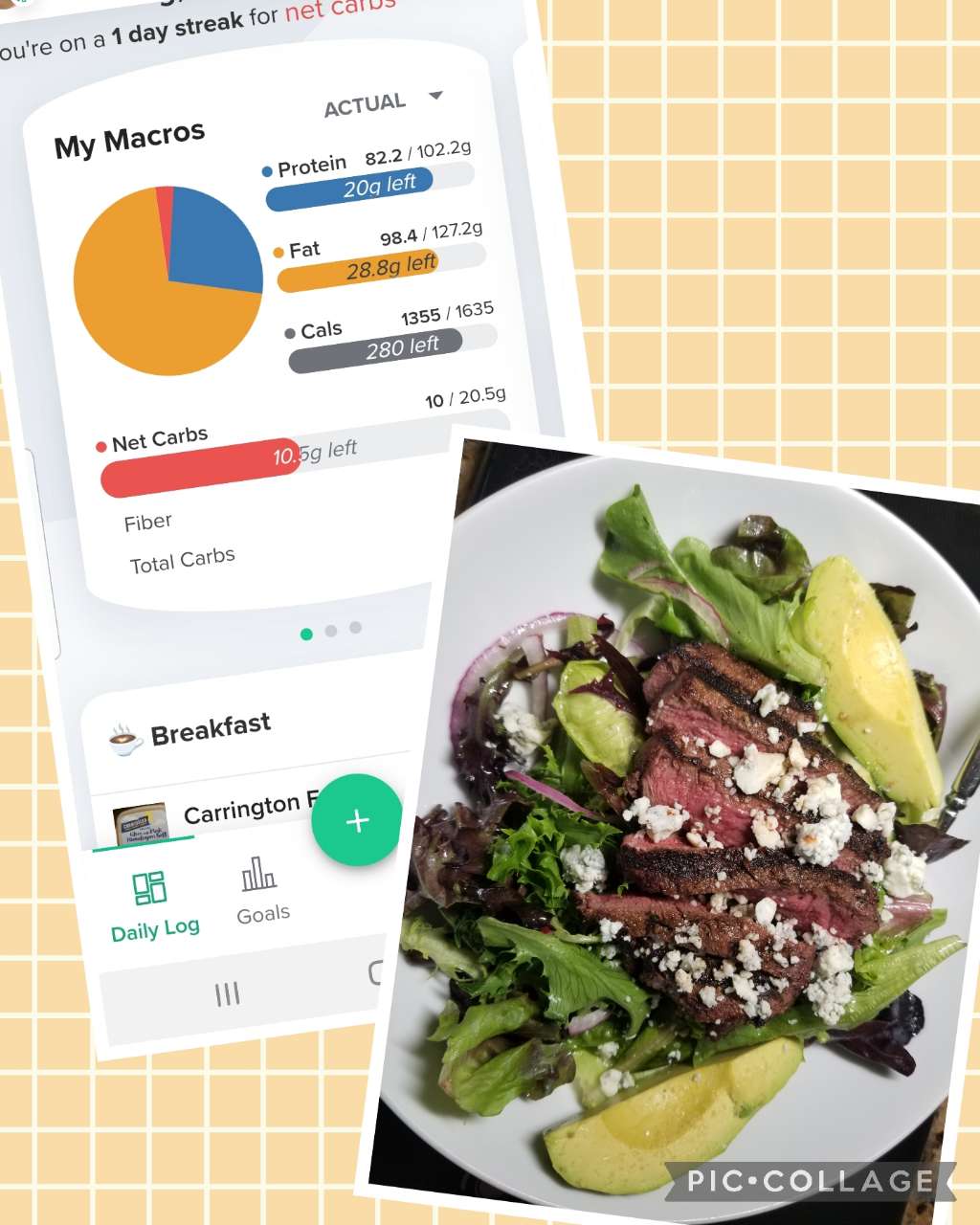 Dinner was 4-oz Butcher Box fillet over locally grown spring mix with ...