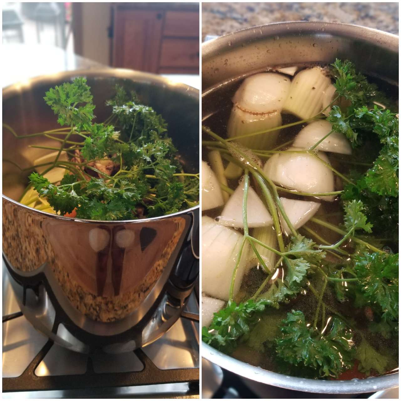 Huge stock pot of bone broth started. I have been adding bones to ...