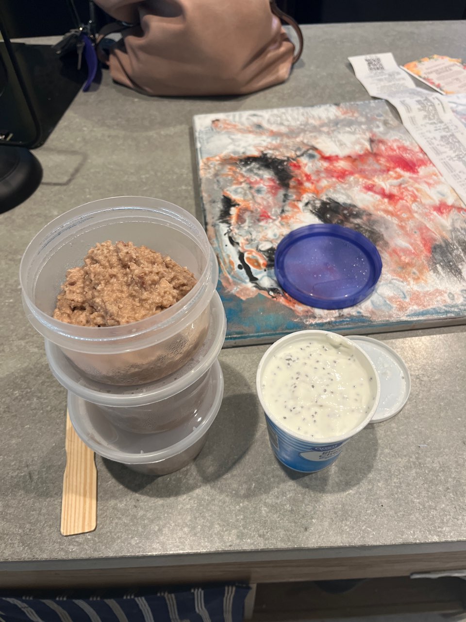 This mornings breakfast prep. 1 1/2 cups of plain Chobani Greek yogurt ...